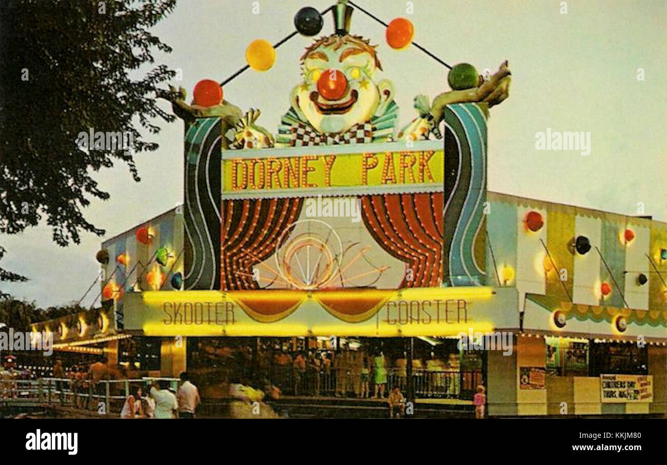 A historic photograph of the entrance to Dorney Park in 1950, capturing ...