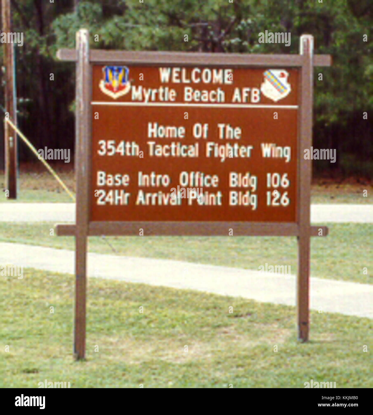 A vintage image of the welcome sign for Myrtle Beach Air Force Base ...