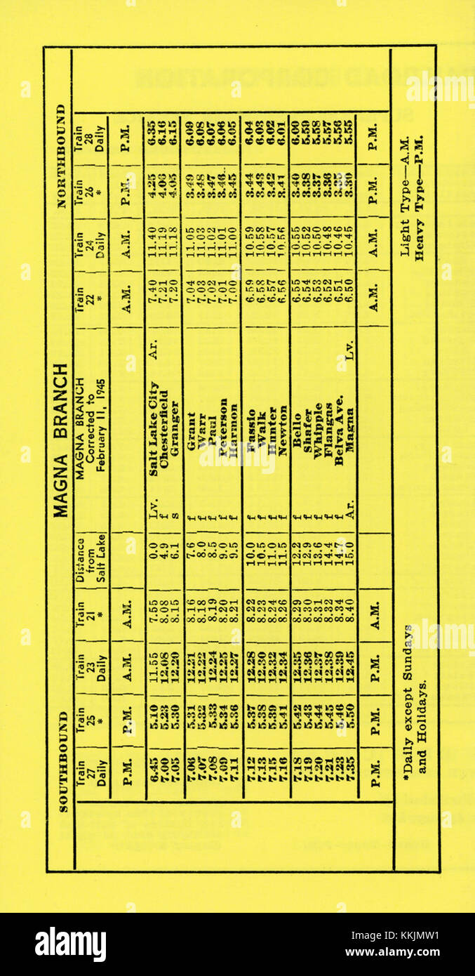 The 1945 timetable for the SL&U transportation system features a ...