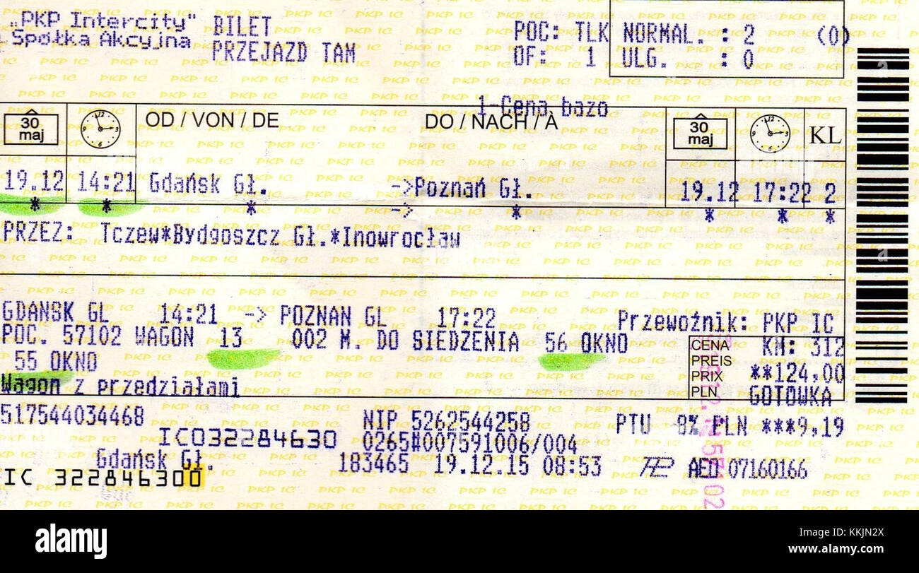 A train ticket from PKP Intercity, indicating travel between Gdansk and ...
