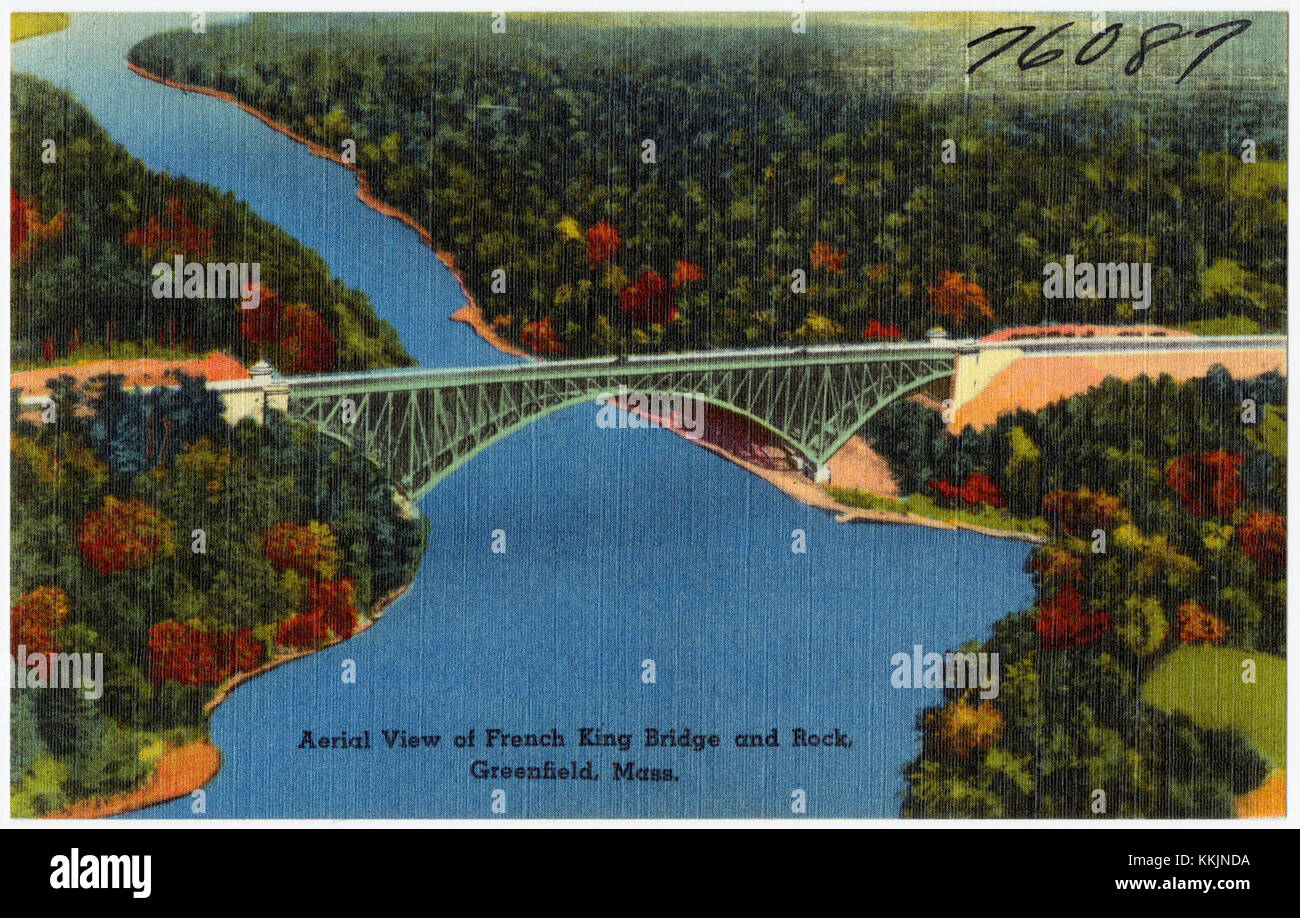 This aerial view captures the French King Bridge spanning the ...