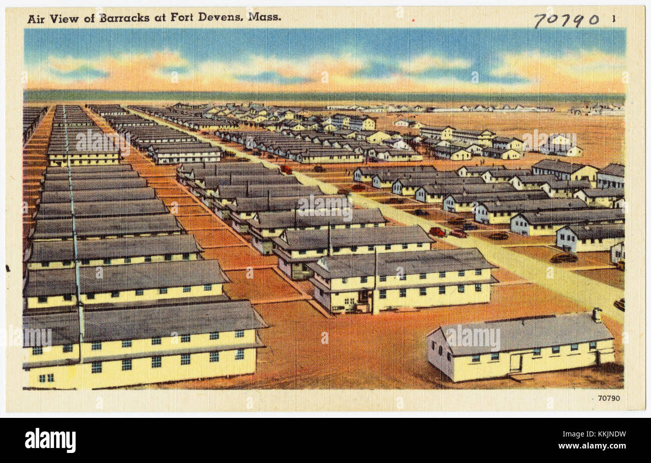 Aerial photograph of the barracks at Fort Devens in Massachusetts ...