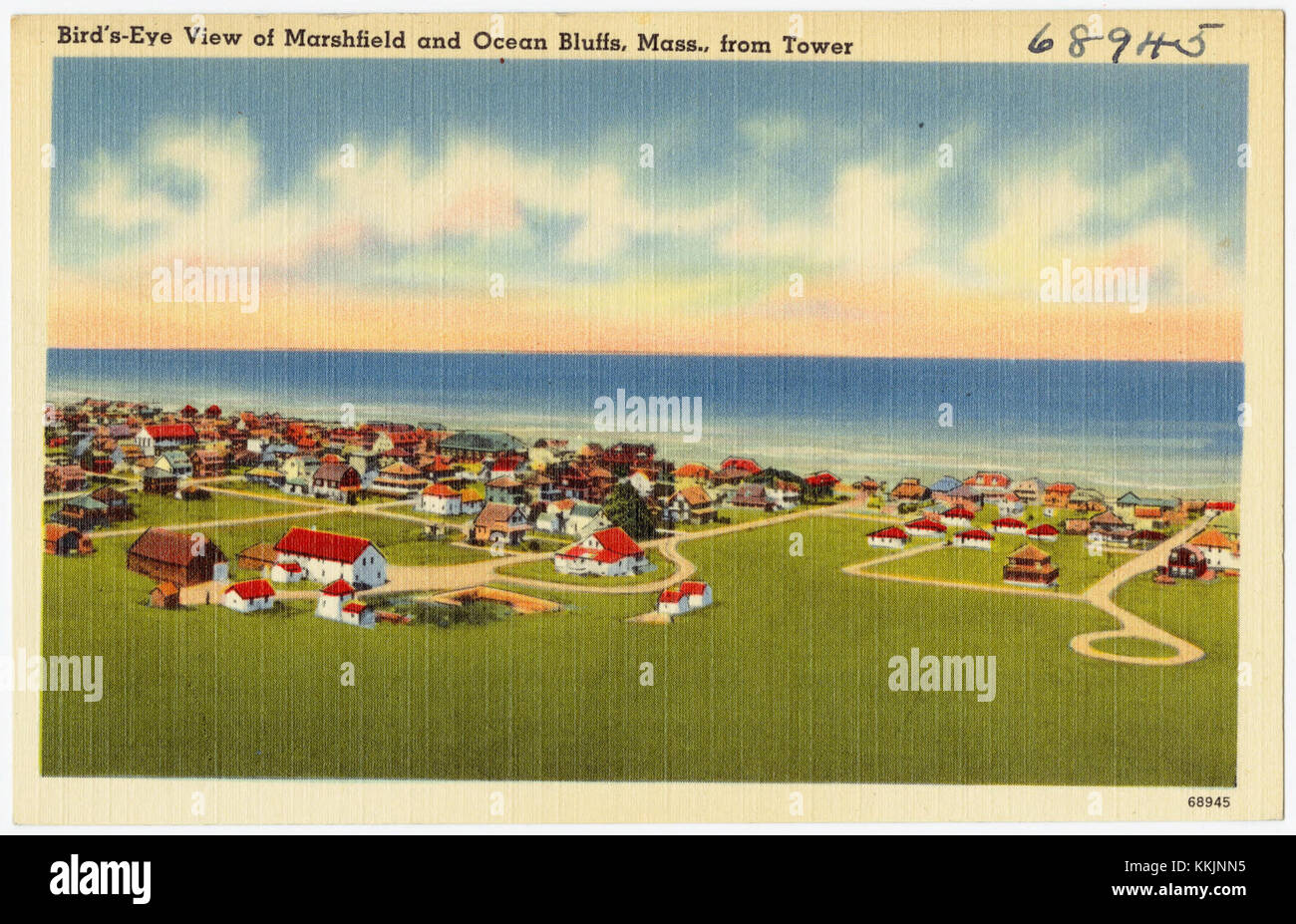 Aerial photograph showing the town of Marshfield and the Ocean Bluffs ...