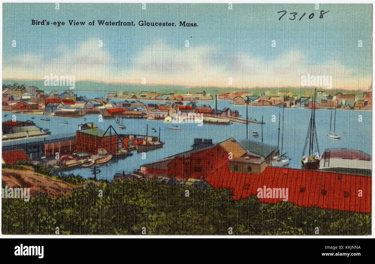 This bird's-eye view of the waterfront in Gloucester, Massachusetts ...