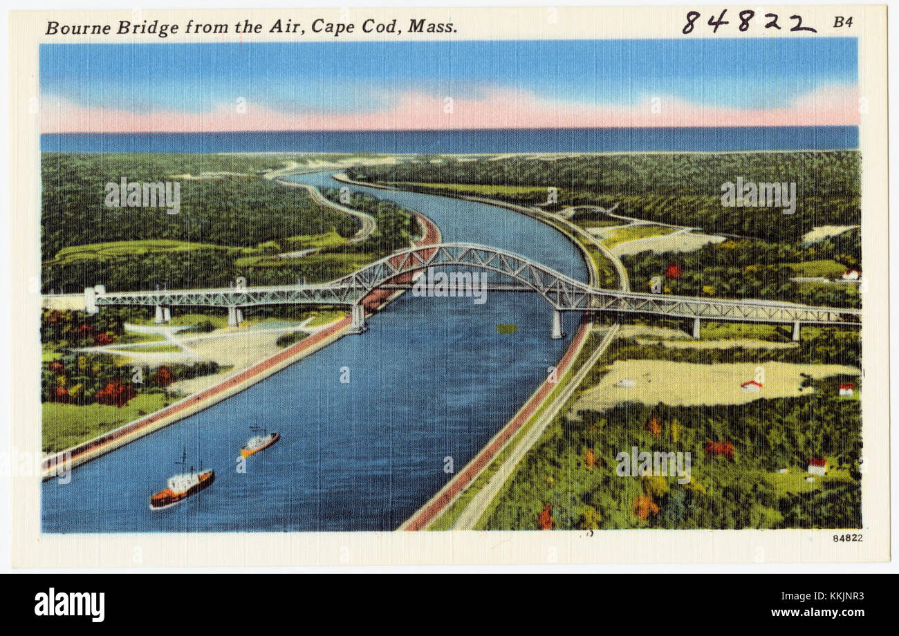 An aerial view of the Bourne Bridge, Cape Cod, Massachusetts ...