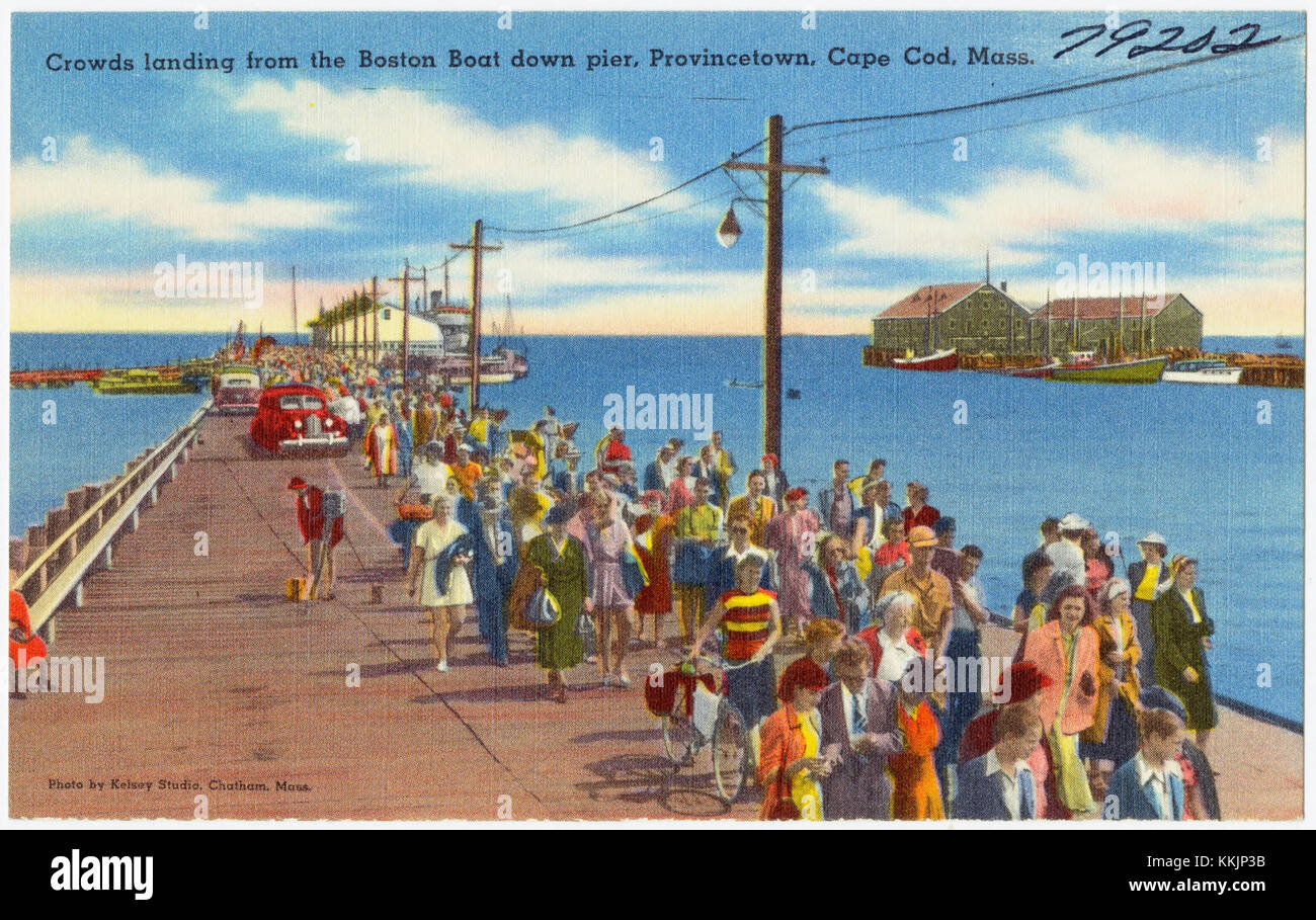 This photograph shows crowds arriving at the pier in Provincetown, Cape ...