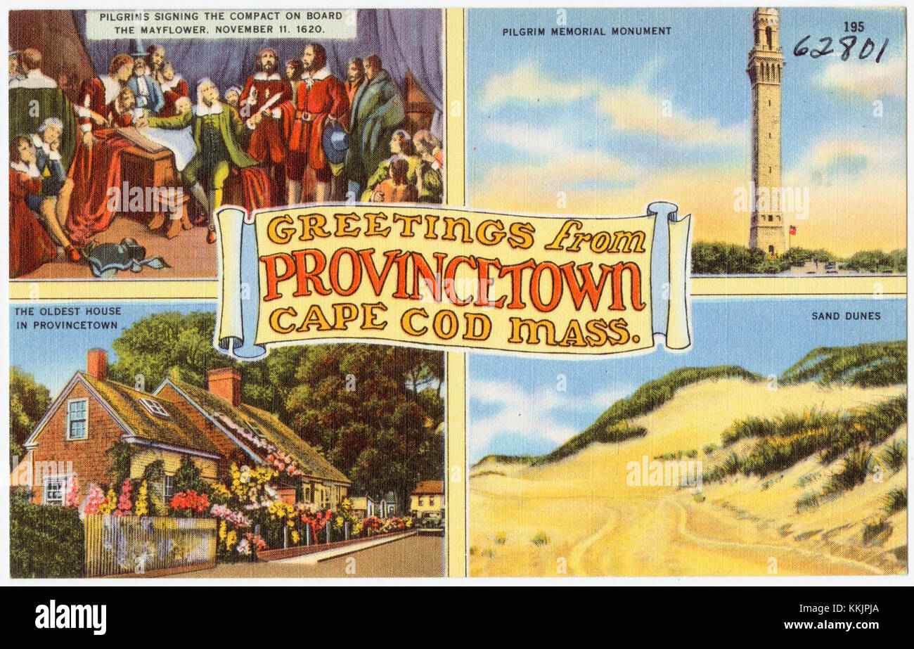 This postcard showcases a scenic view of Provincetown, a coastal town ...