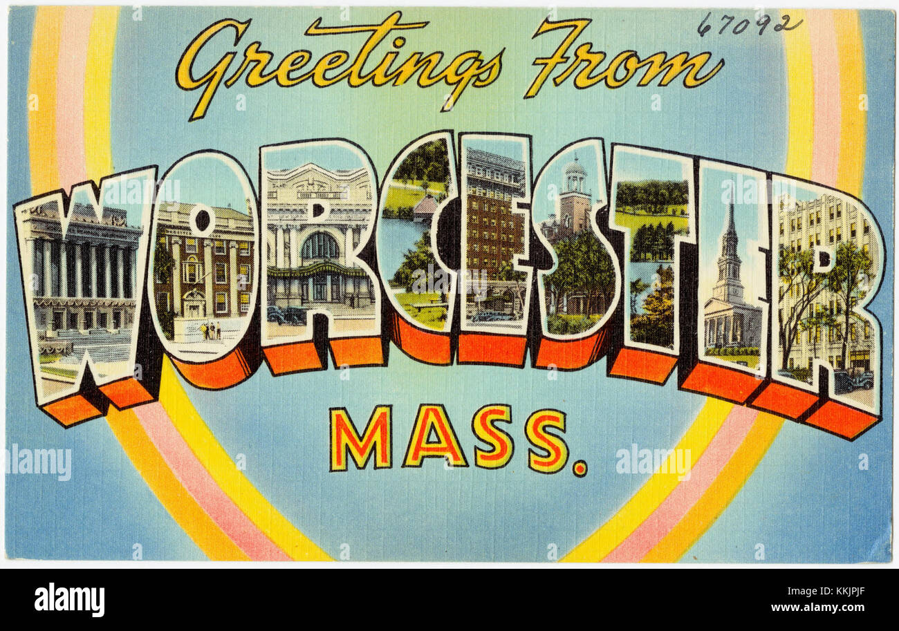 Postcard from Worcester, Massachusetts, featuring local landmarks and ...