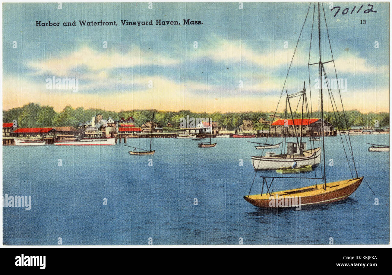 The harbor and waterfront of Vineyard Haven, Massachusetts, captured in ...
