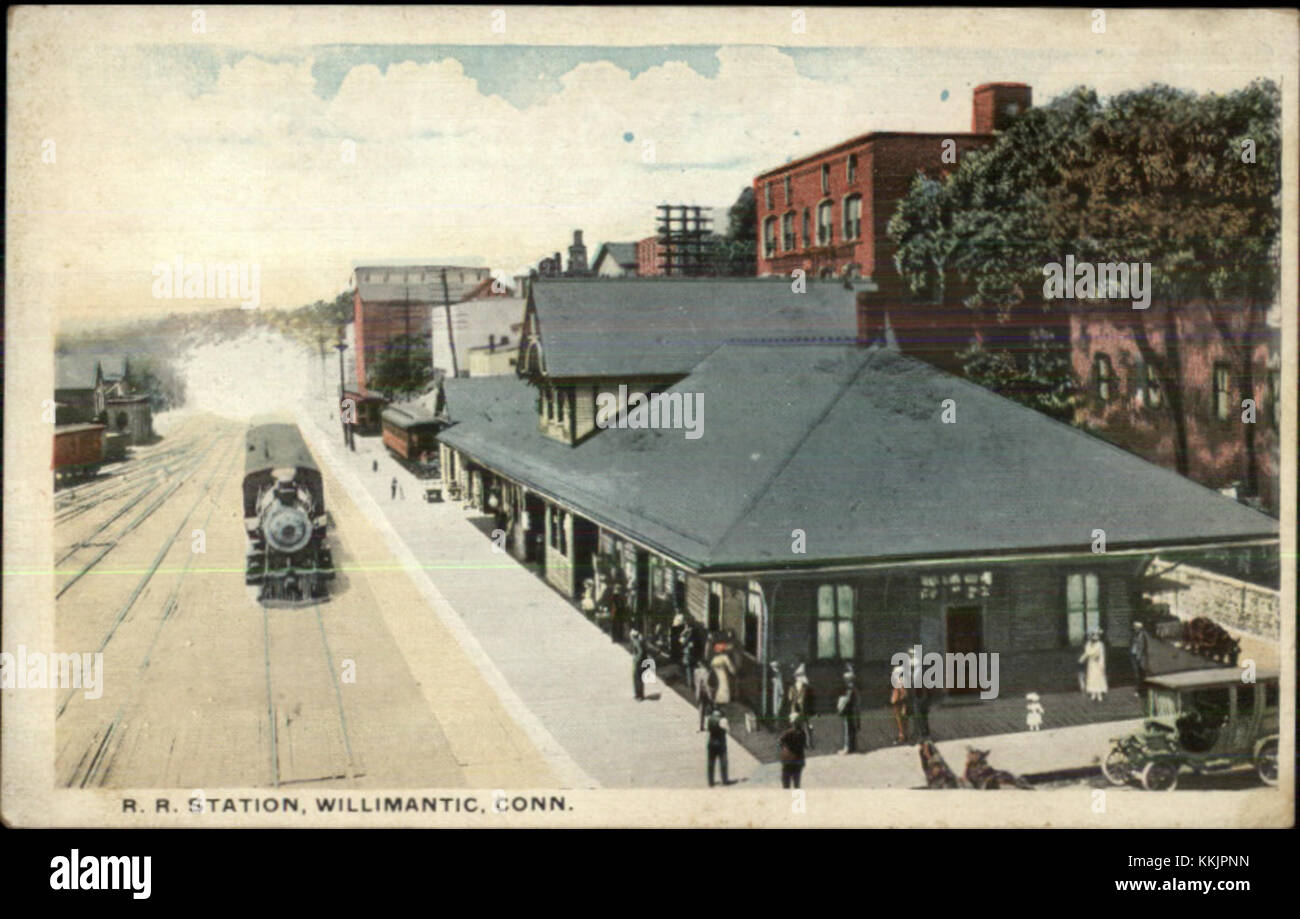 This white border postcard depicts Willimantic Station, located in ...