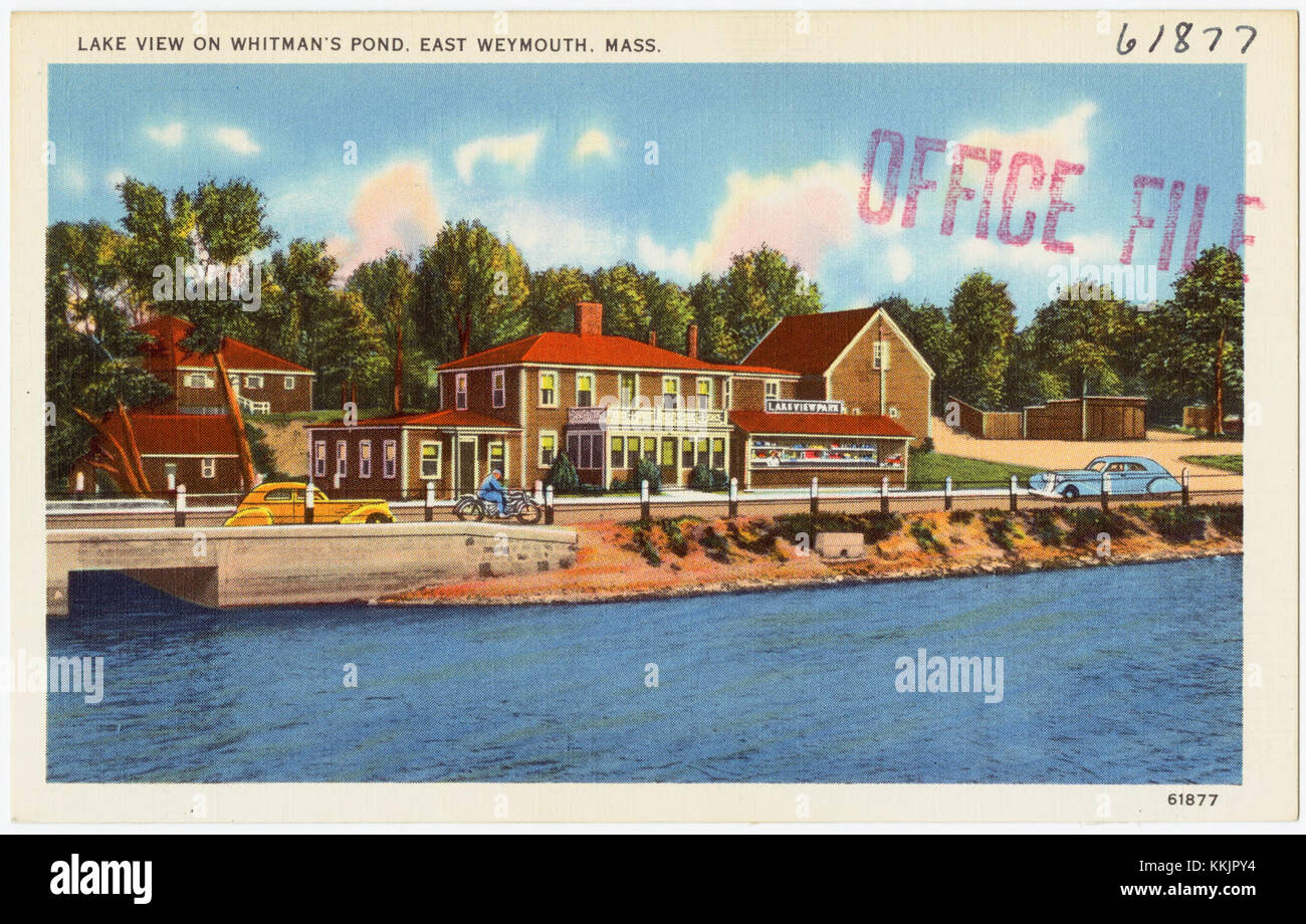 This photograph shows a scenic lake view of Whitman's Pond in East ...