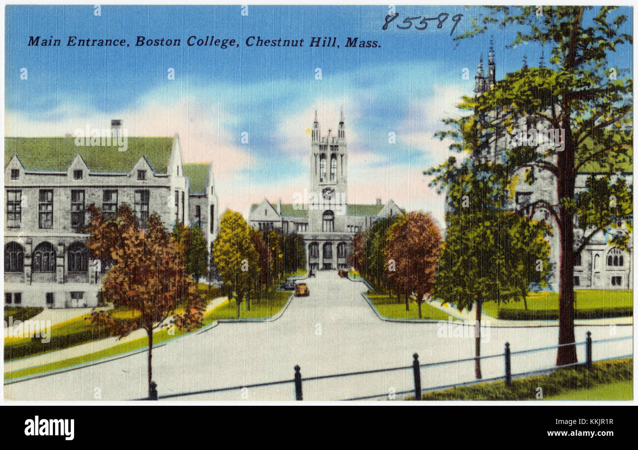 This photograph showcases the main entrance of Boston College in ...