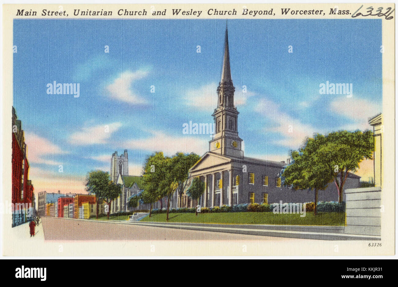 Main Street, Unitarian Church and Wesley Church Beyond, Worcester, Mass ...