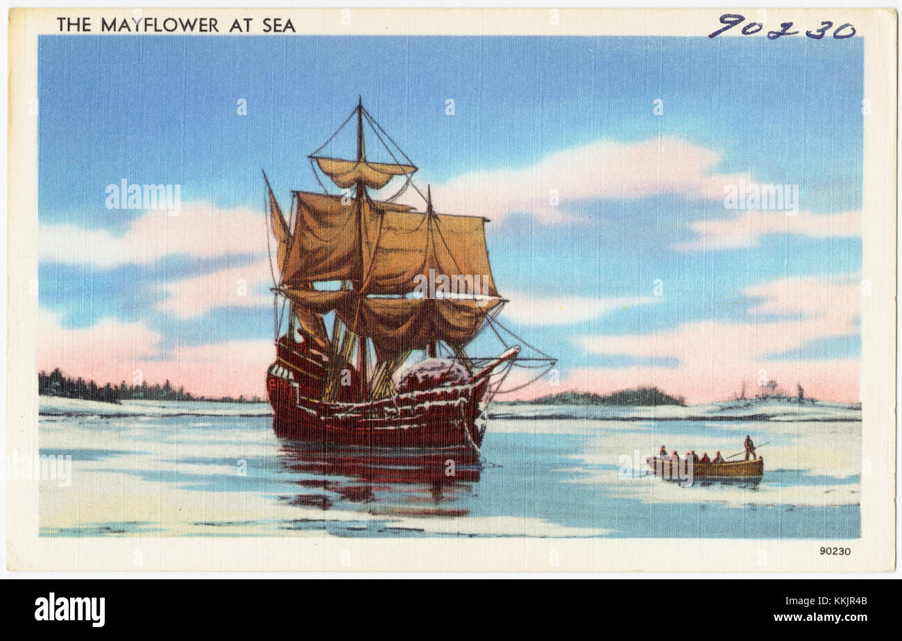 'The Mayflower at Sea' is a historical depiction of the famous ship ...