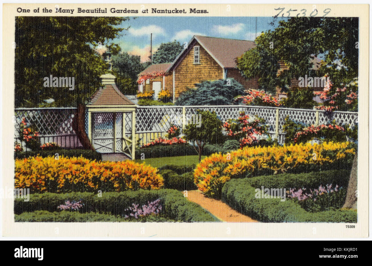 A photograph showcasing one of the many beautiful gardens in Nantucket ...