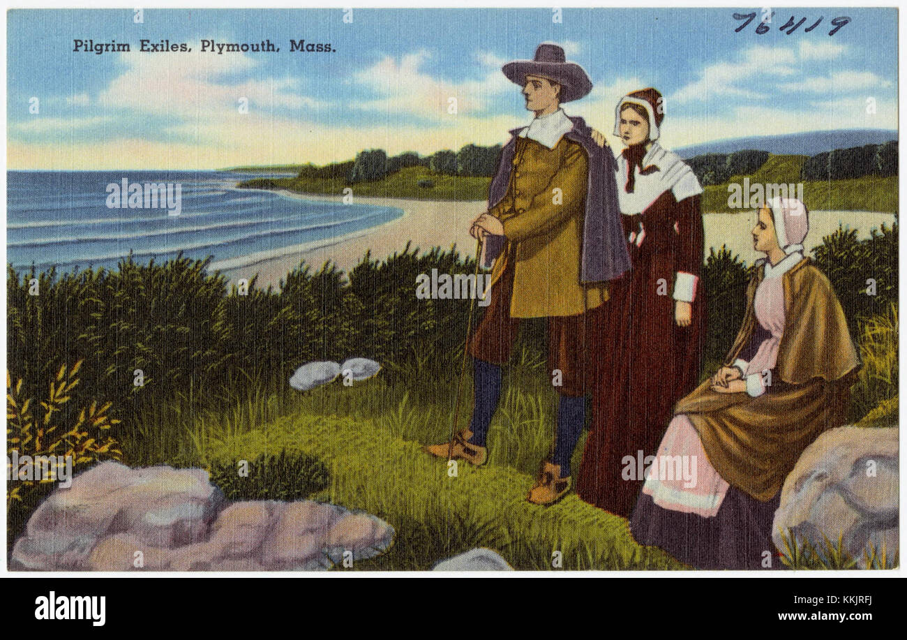 This photograph from Plymouth, Massachusetts, depicts Pilgrim exiles ...