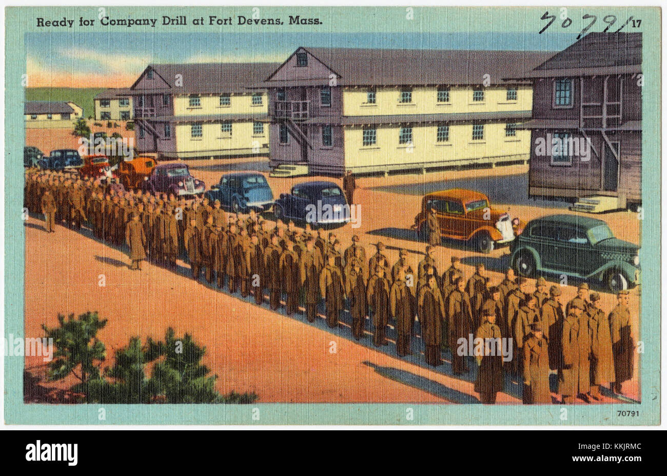 This image depicts soldiers preparing for a company drill at Fort ...