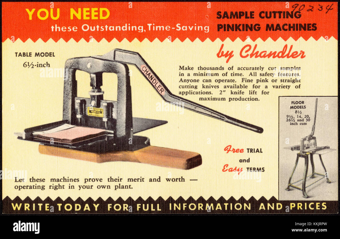 A display of Chandler's pinking machines, model number 90234, used for ...