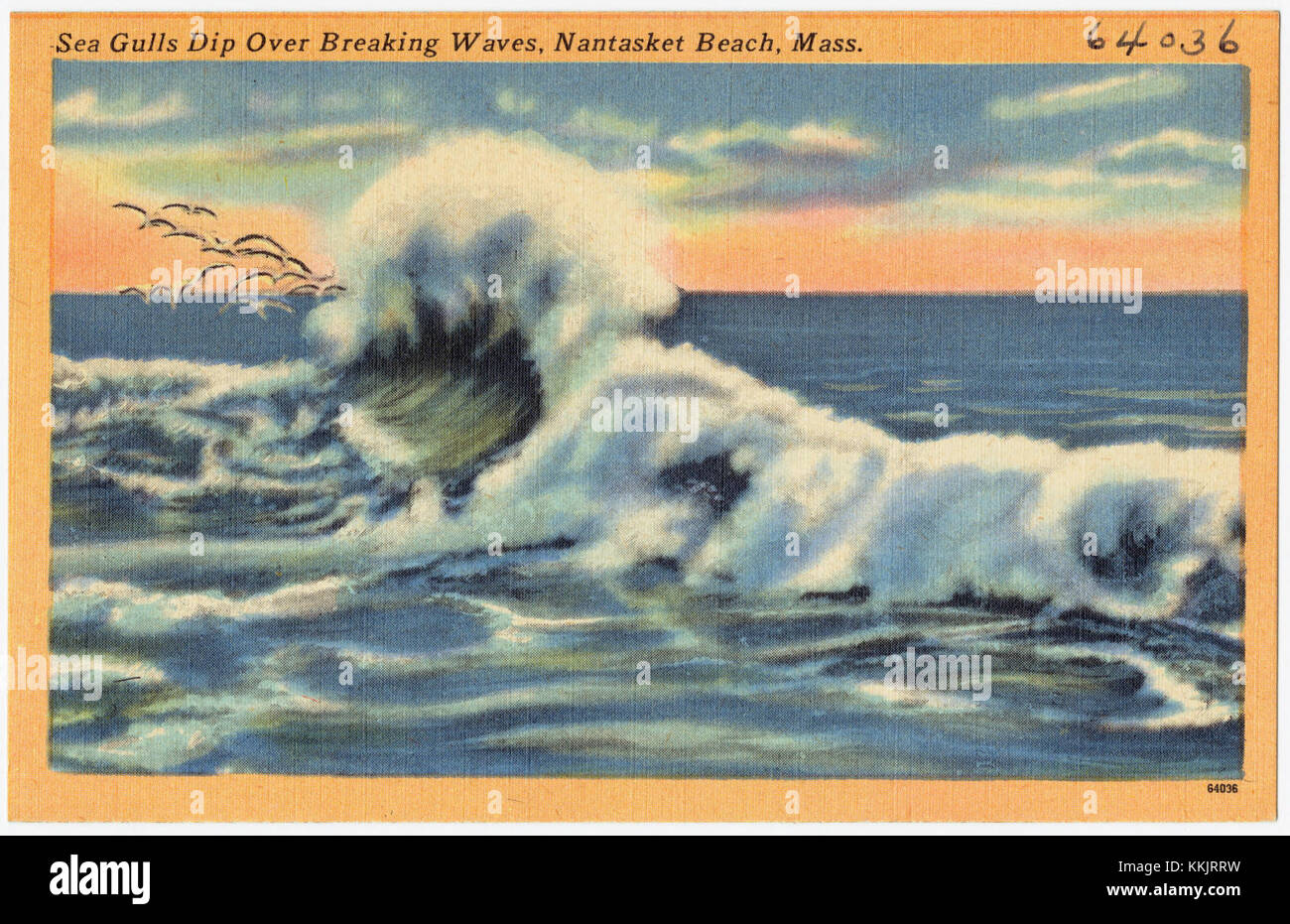 This image captures sea gulls flying low over the breaking waves at ...