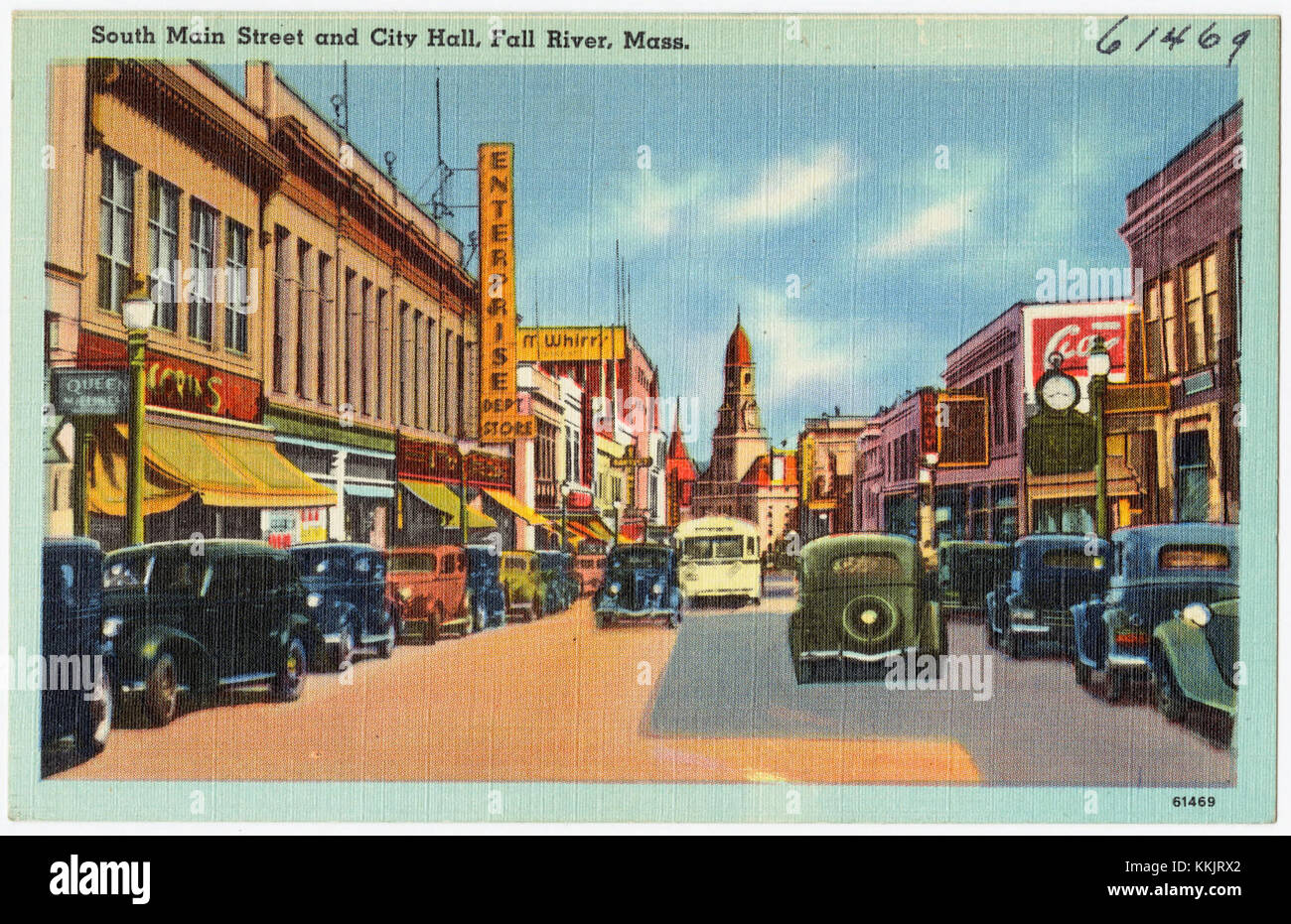 A photograph of South Main Street and the city hall of Fall River ...