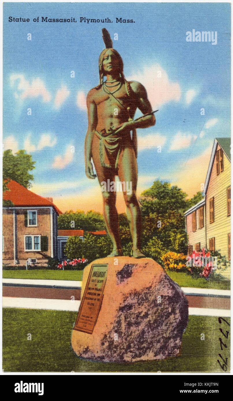 The statue of Massasoit, located in Plymouth, Massachusetts, honors the ...