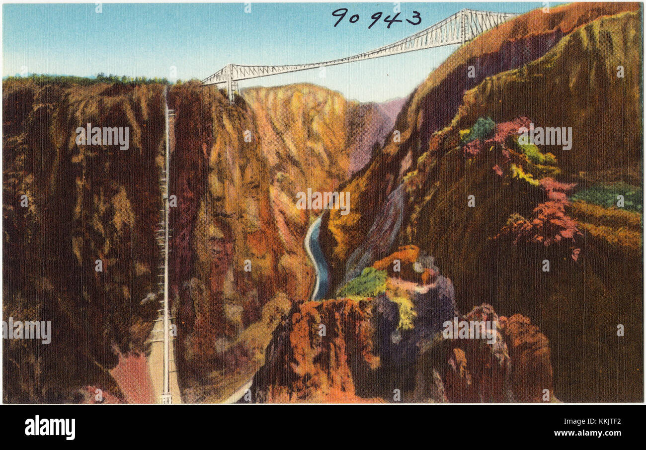 Panoramic photograph of Colorado's Royal Gorge, featuring the steep ...