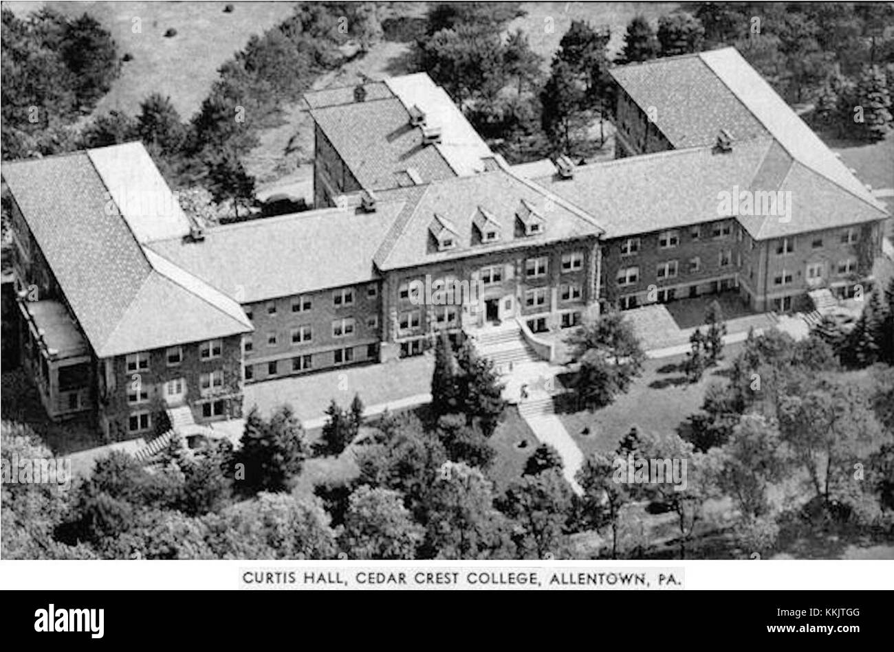 Aerial view of Curtis Hall at Cedar Crest College, taken in 1973 ...