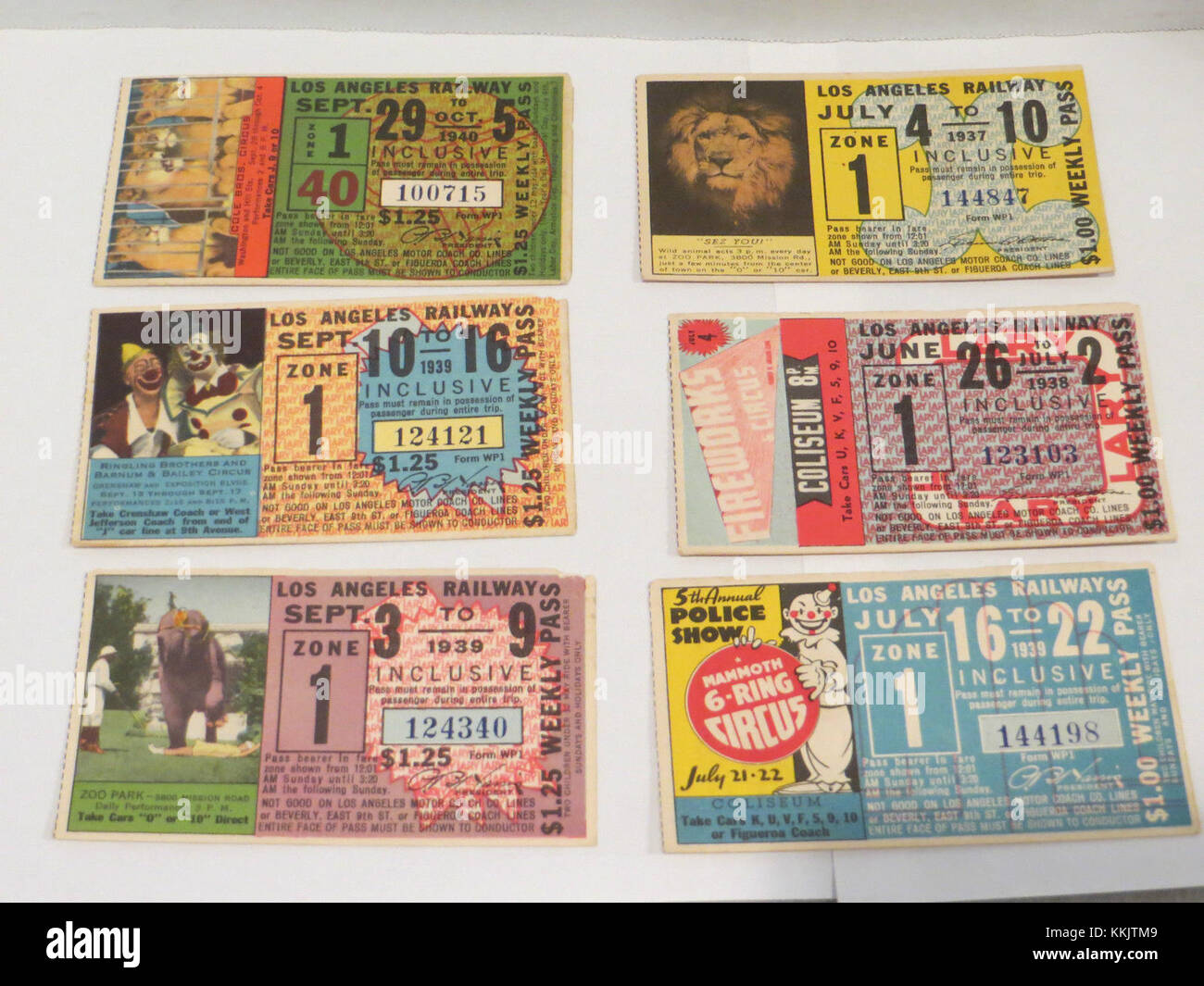 The collection of six weekly passes from the Los Angeles Railway, dated ...