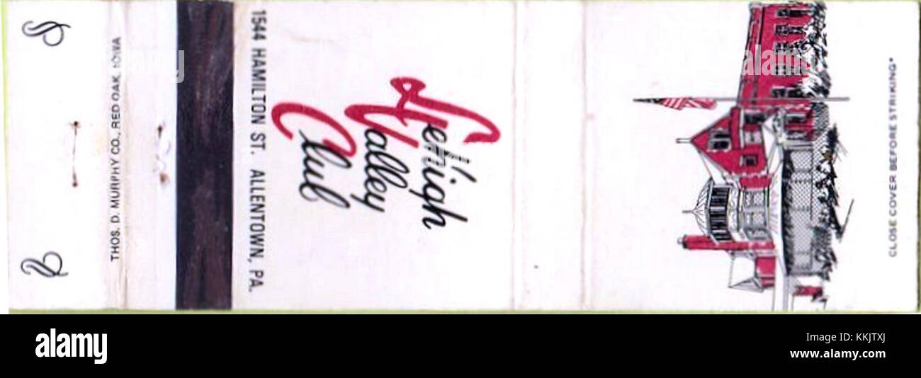 A matchcover from the Lehigh Valley Club in 1965, possibly featuring ...