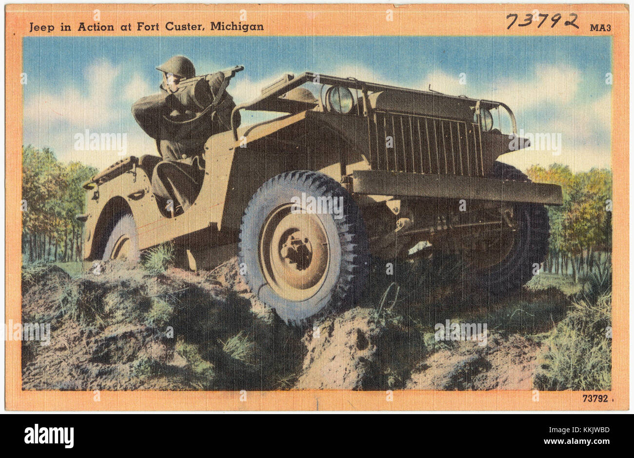 A Jeep in action at Fort Custer, Michigan, possibly during a military ...