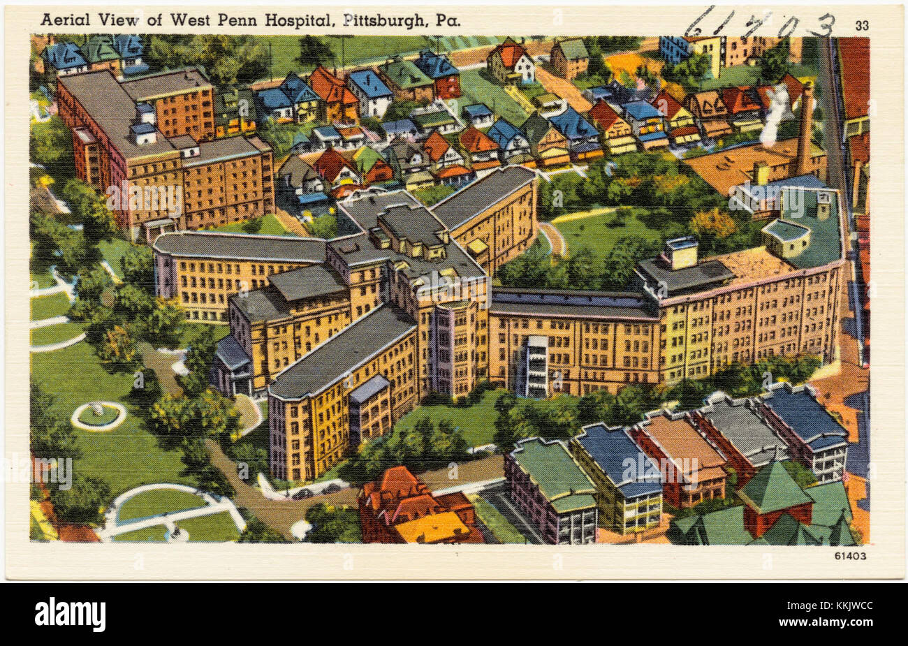This aerial image shows West Penn Hospital in Pittsburgh, Pennsylvania ...