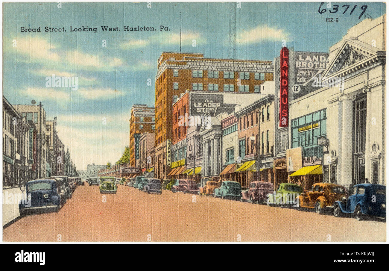 This historic image shows Broad Street in Hazelton, Pennsylvania ...