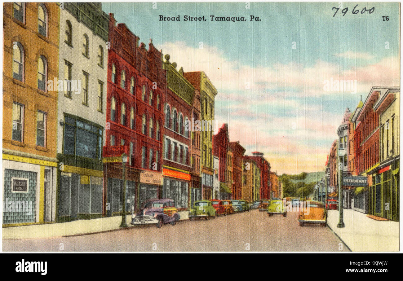 Postcard image of Broad Street in Tamaqua, Pennsylvania, from the 1930s ...