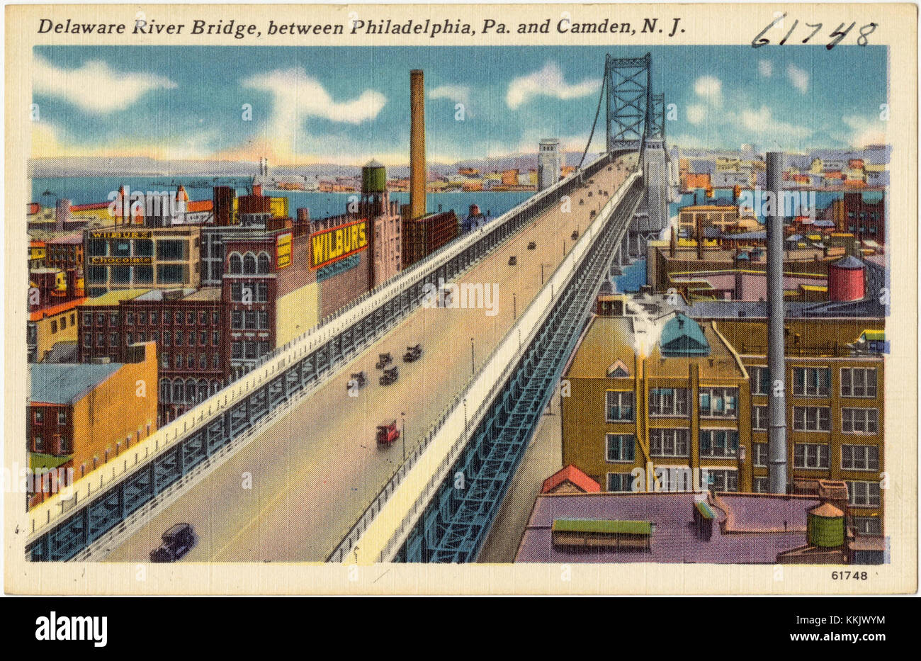 The Delaware River Bridge, connecting Philadelphia, Pennsylvania, and ...