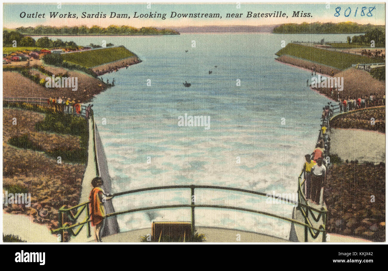The image shows the outlet works of Sardis Dam, located near Batesville ...