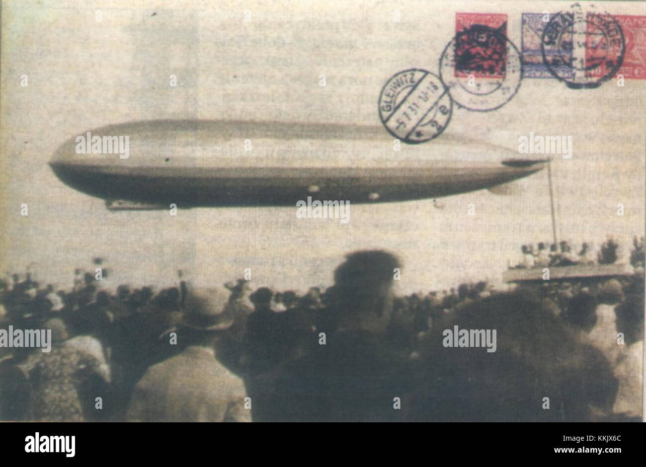 This historical photograph from 1931 captures the Graf Zeppelin flying over Sterowiec, a ...