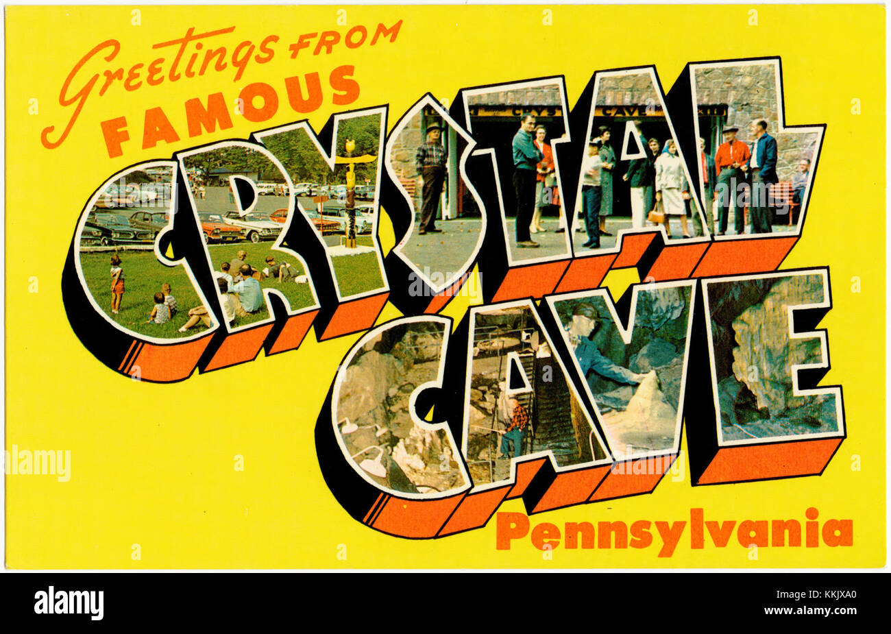 The image is a postcard featuring the famous Crystal Cave in ...