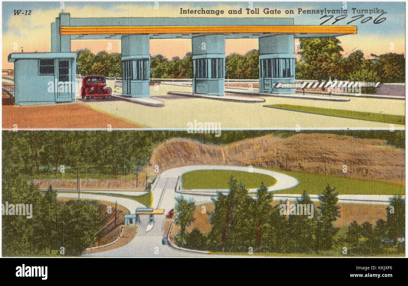 Photograph of an interchange and toll gate on the Pennsylvania Turnpike ...
