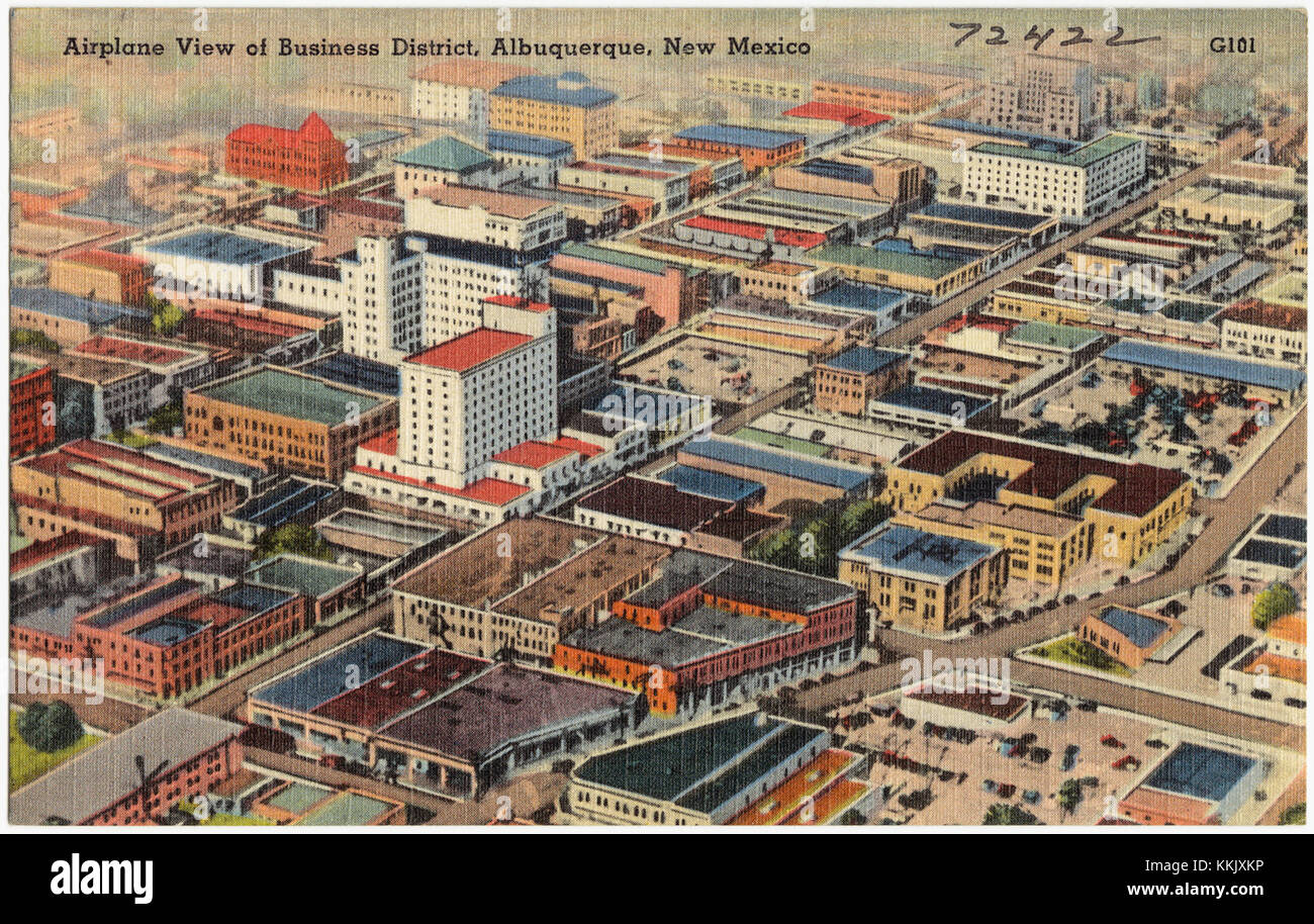 An aerial view of the business district in Albuquerque, New Mexico ...