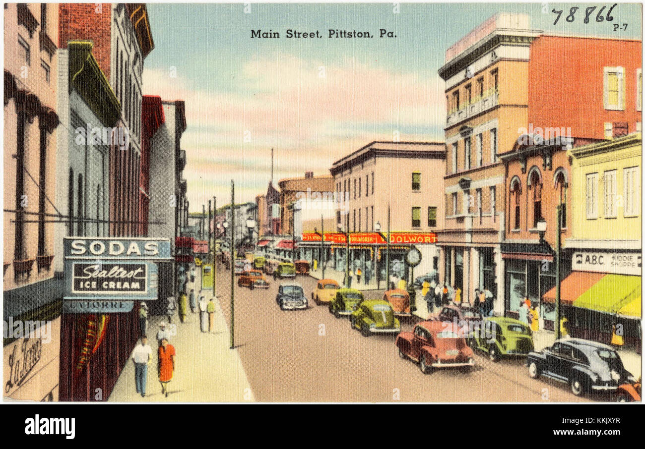 Main Street in Pittston, Pennsylvania, captures a historical view of ...