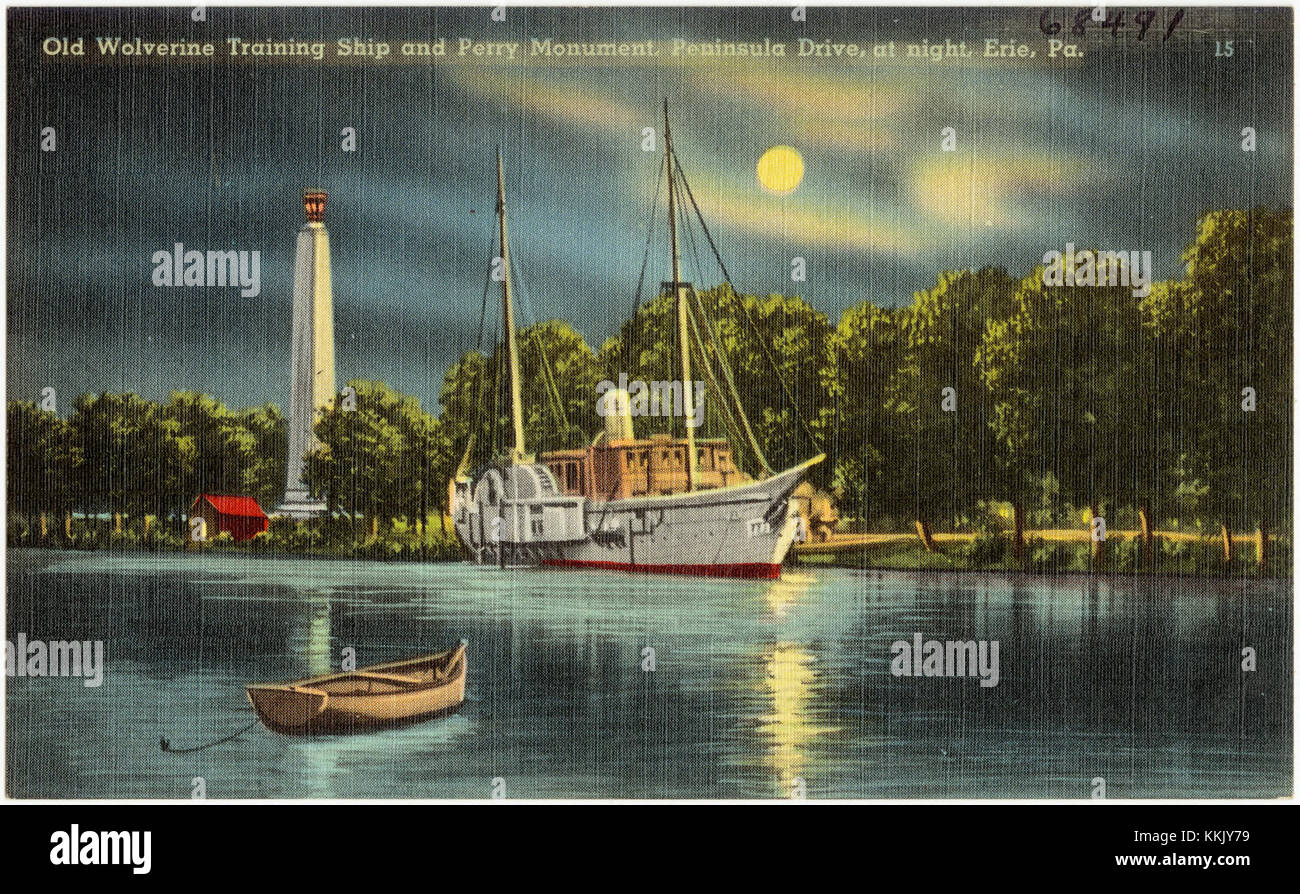 A vintage postcard depicting the Old Wolverine Training Ship alongside ...