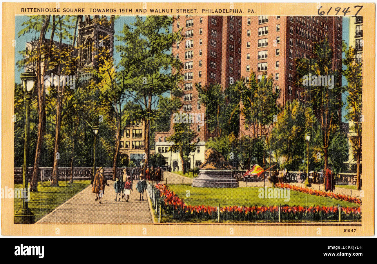 This image captures a view of Rittenhouse Square in Philadelphia ...