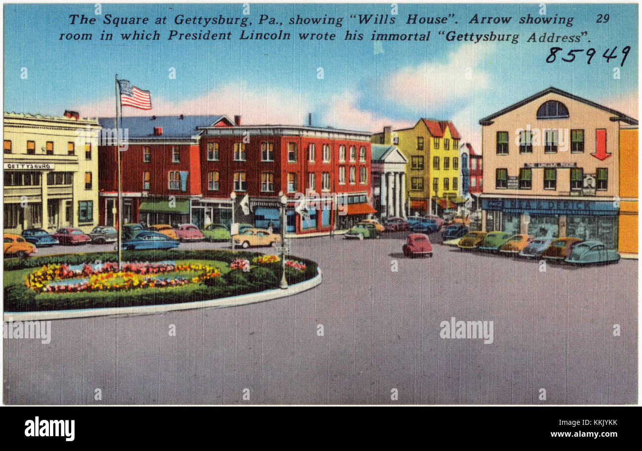 The square at Gettysburg, Pennsylvania, features Wills House, marked as ...