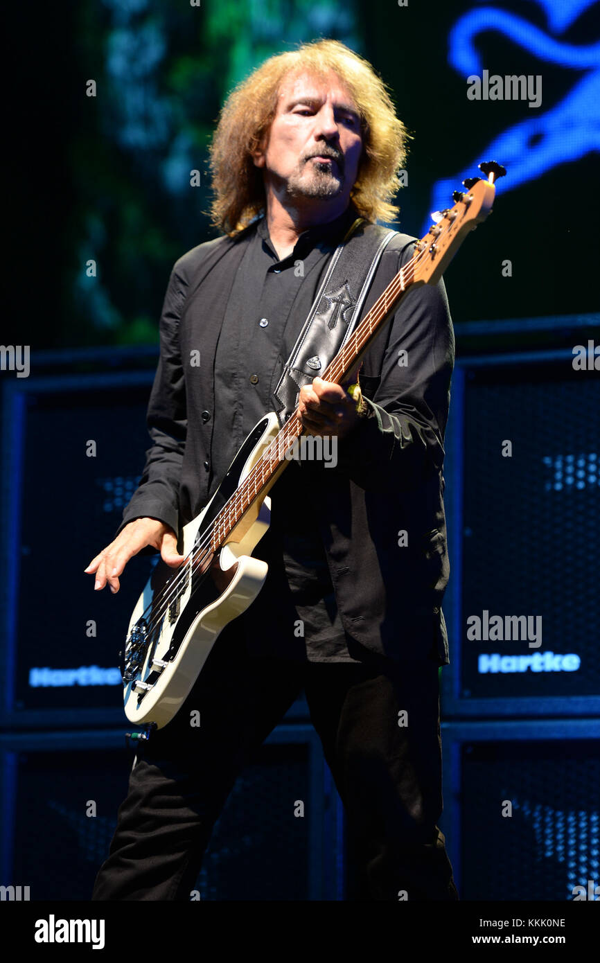 CLARKSTON, MI -- AUGUST 06: Geezer Butler of Black Sabbath performs ...