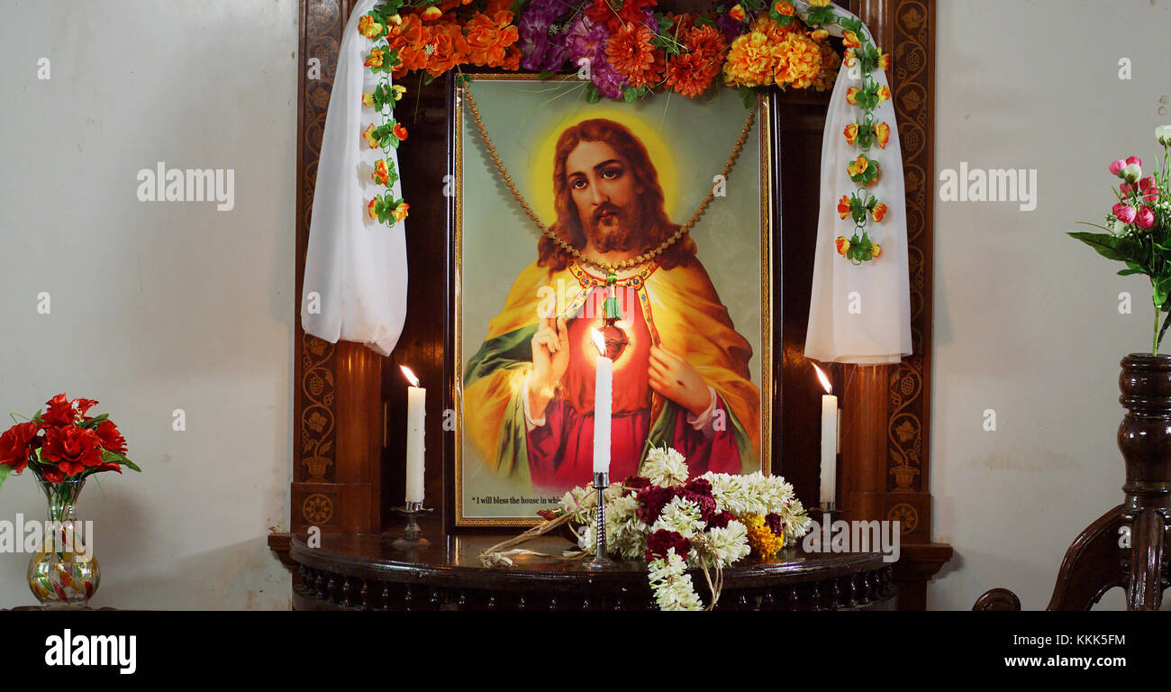 Jesus Christ decoration house wall wooden frame Stock Photo - Alamy