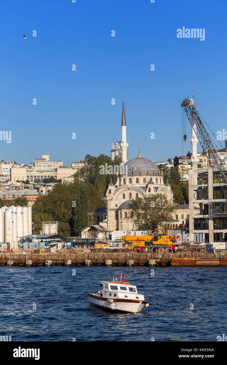 colorful life cityscape with construction in Bosphorus Strait Istanbul ...