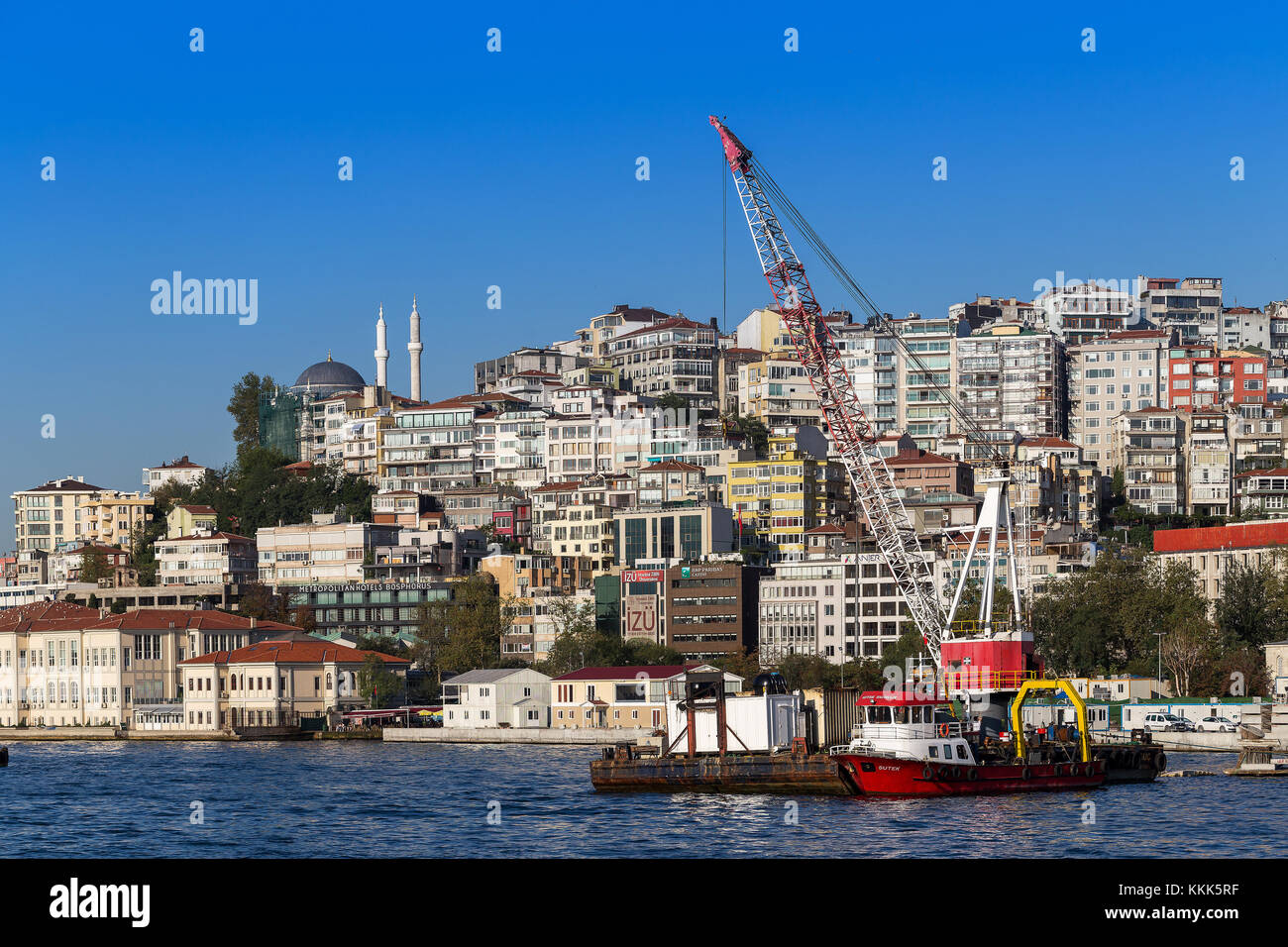 colorful life cityscape with construction in Bosphorus Strait Istanbul ...