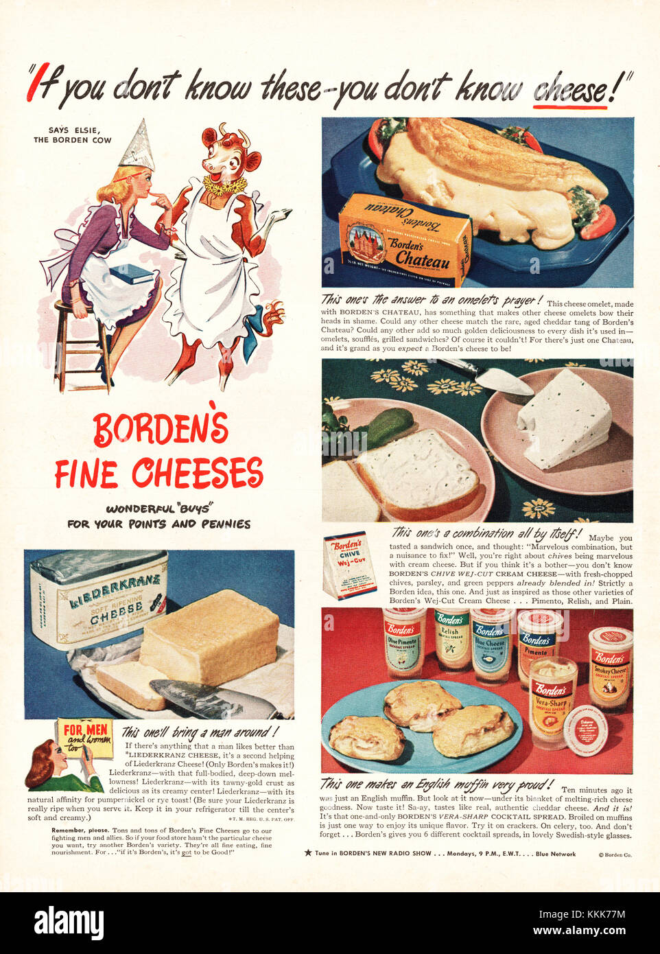 1945 U.S. Magazine Advert Borden's Fine Cheeses Stock Photo - Alamy