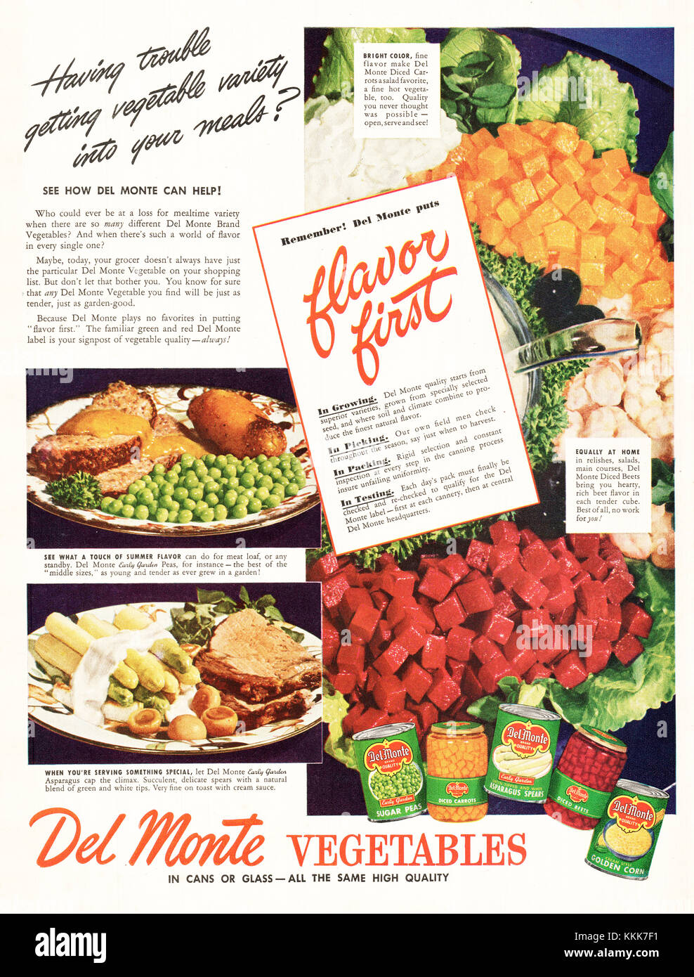 1945 U.S. Magazine Del Monte Vegetables Advert Stock Photo - Alamy