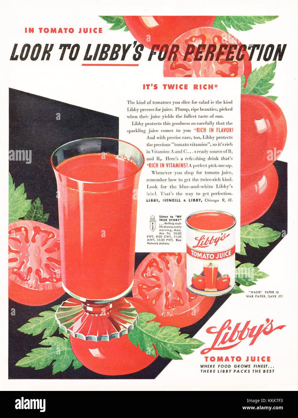 1945 U.S. Magazine Libby's Tomato Juice Advert Stock Photo - Alamy